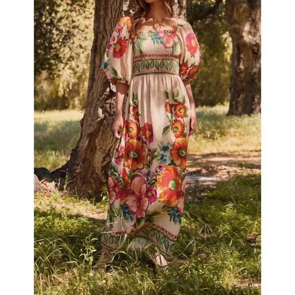 Oddi | Dresses | New Oddi Floral Border Printed Maxi Dress In Ecru ...